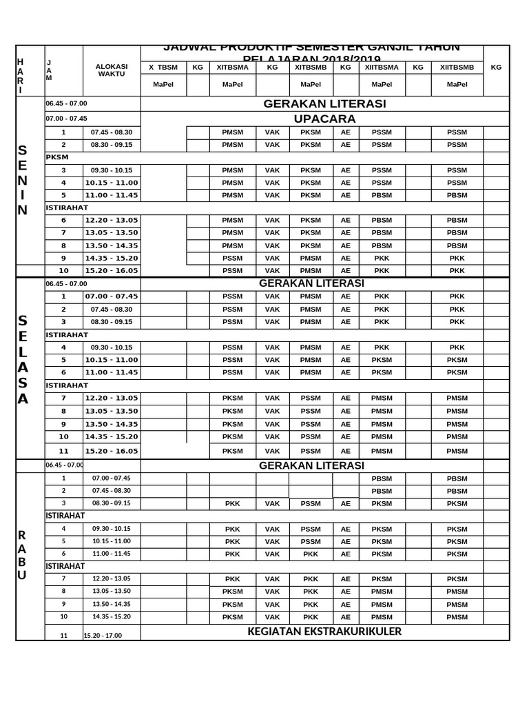 Jadwal Produktif Ganjil TSM 2020-2021 Fix | PDF