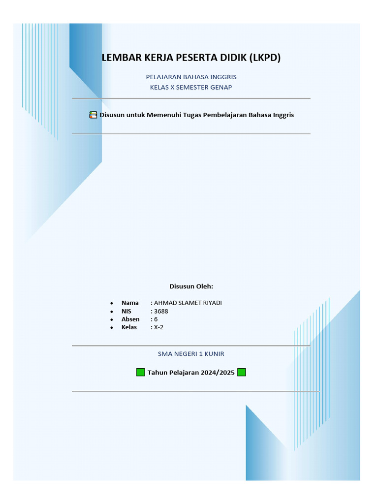 Lembar Kerja Peserta Didik Present Tense Ahmad Slamet Riyadi 1 | PDF