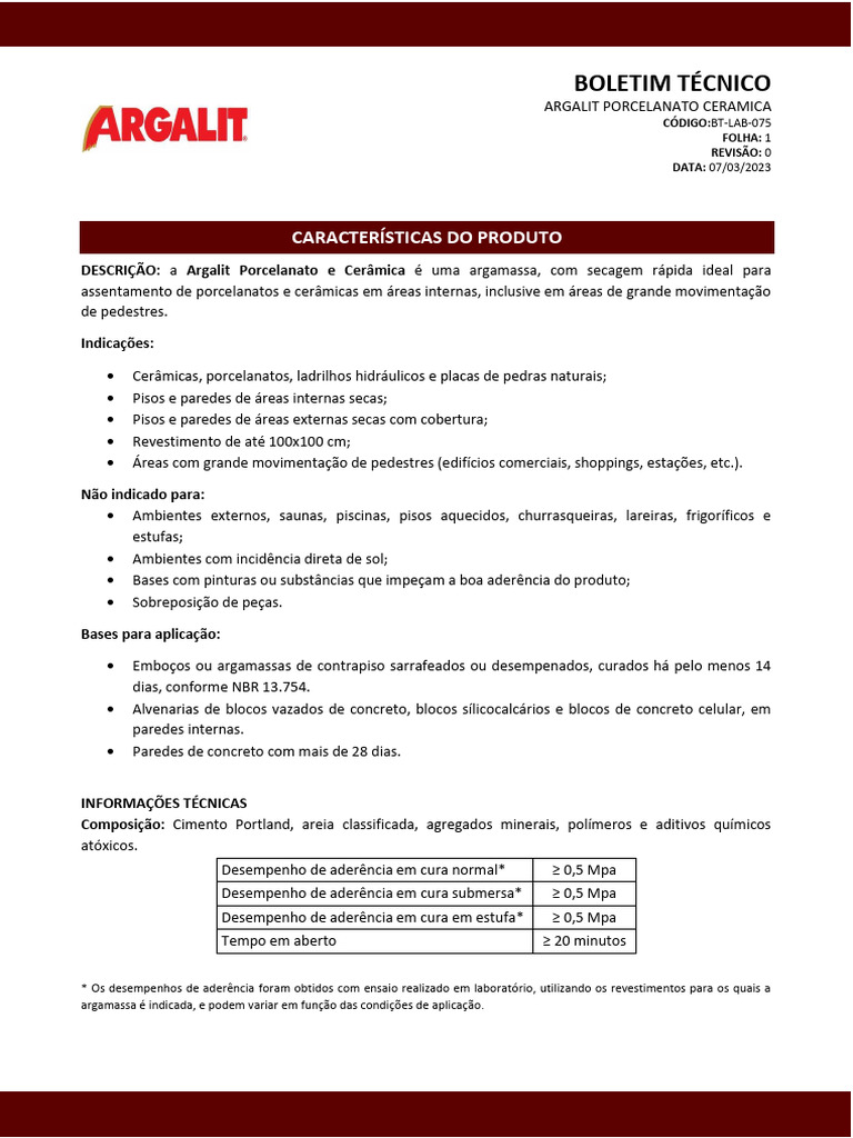 Thumb BTLAB075 Argalit Porcelanato Ceramica | PDF | Argamassa ...