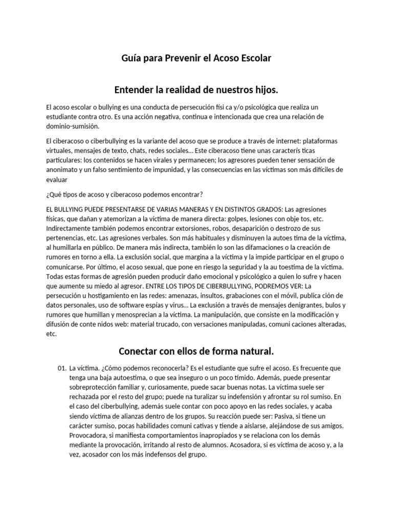 Guía para Prevenir El Acoso Escolar | PDF | Acoso cibernético | Agresión