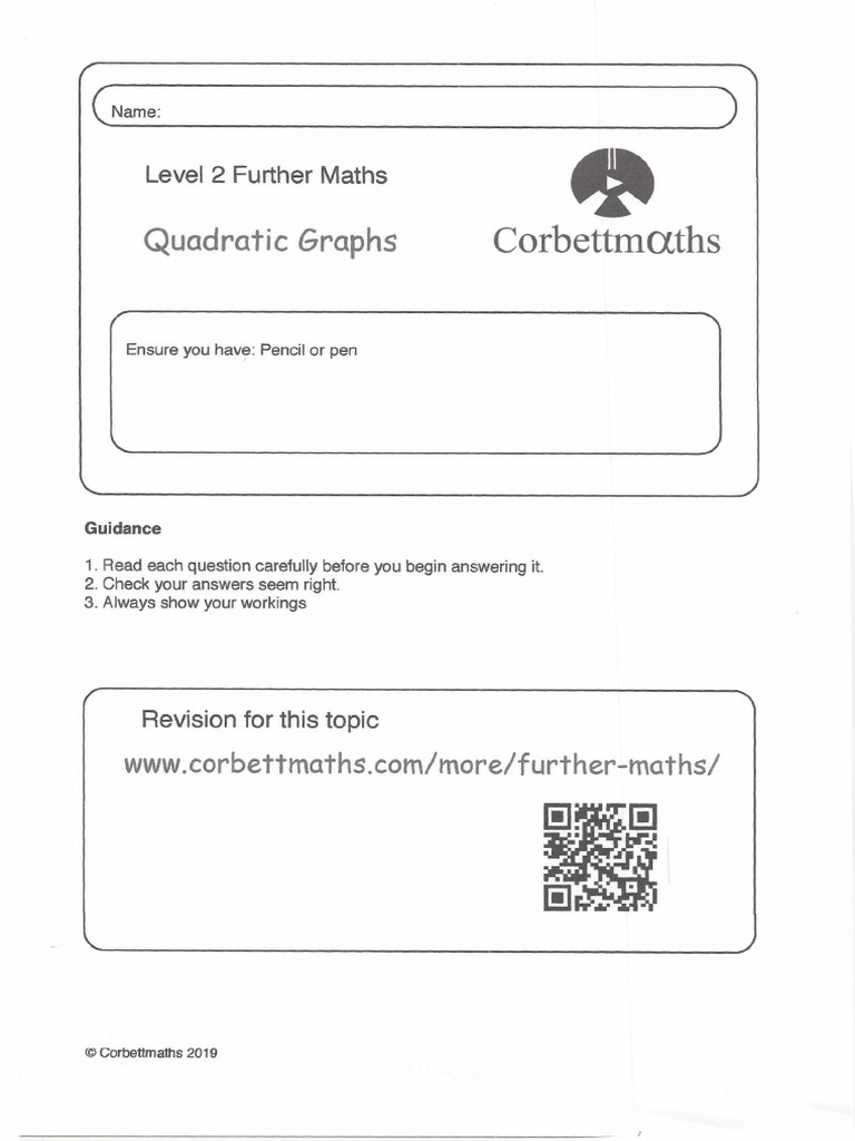 Quadratic Graphs Answers | PDF