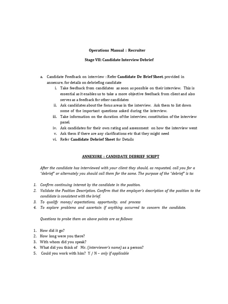 Stage VII - Candidate Interview Debrief Stage | PDF