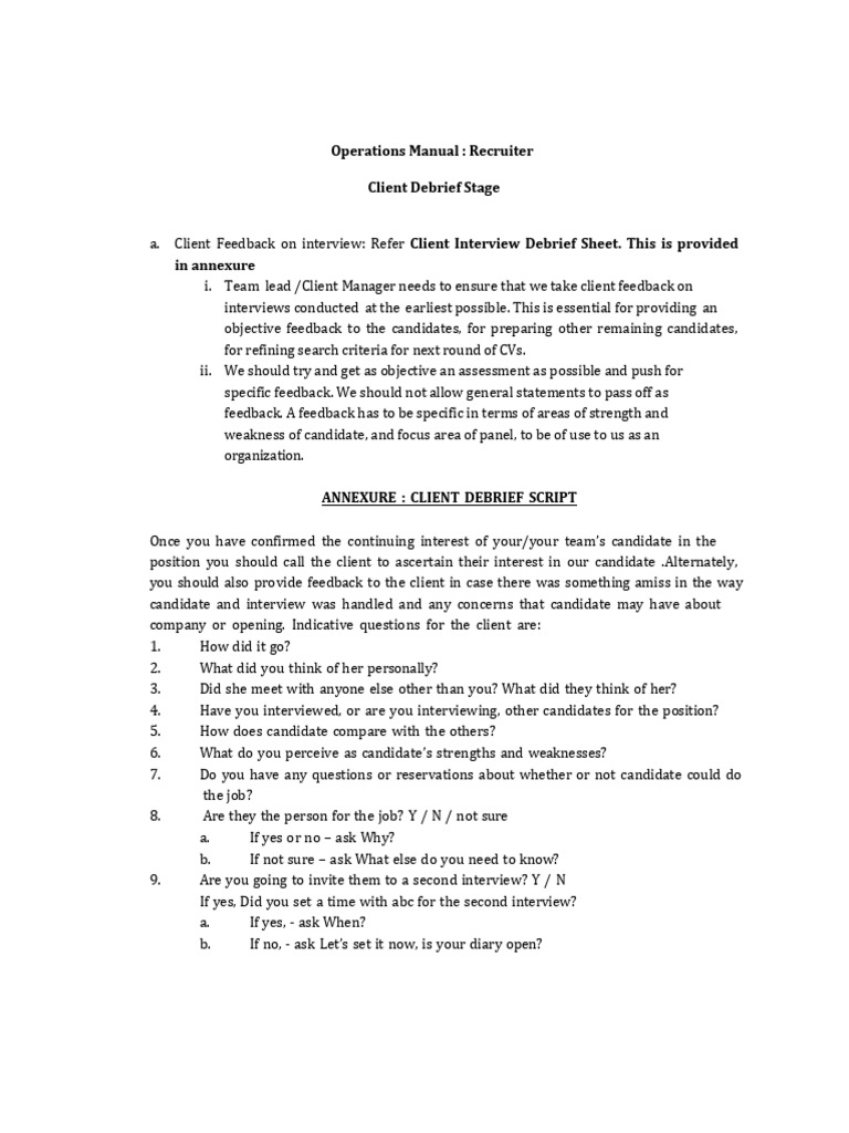 Stage VI - Client Debrief Stage | PDF