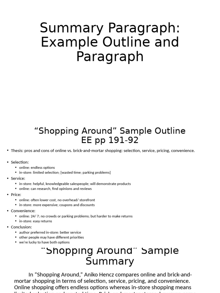 Summary Paragraph Example Outline + para | PDF | Brick And Mortar ...