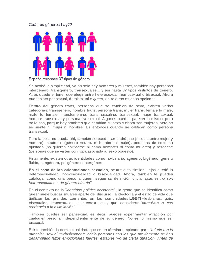 37 Tipos de Género Reconocidos en España | PDF | Estudios LGBTQIA+ ...