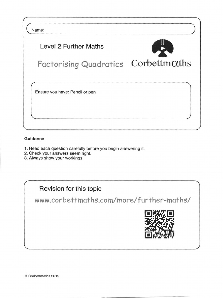 Factorising Quadratics Answers (1) | PDF