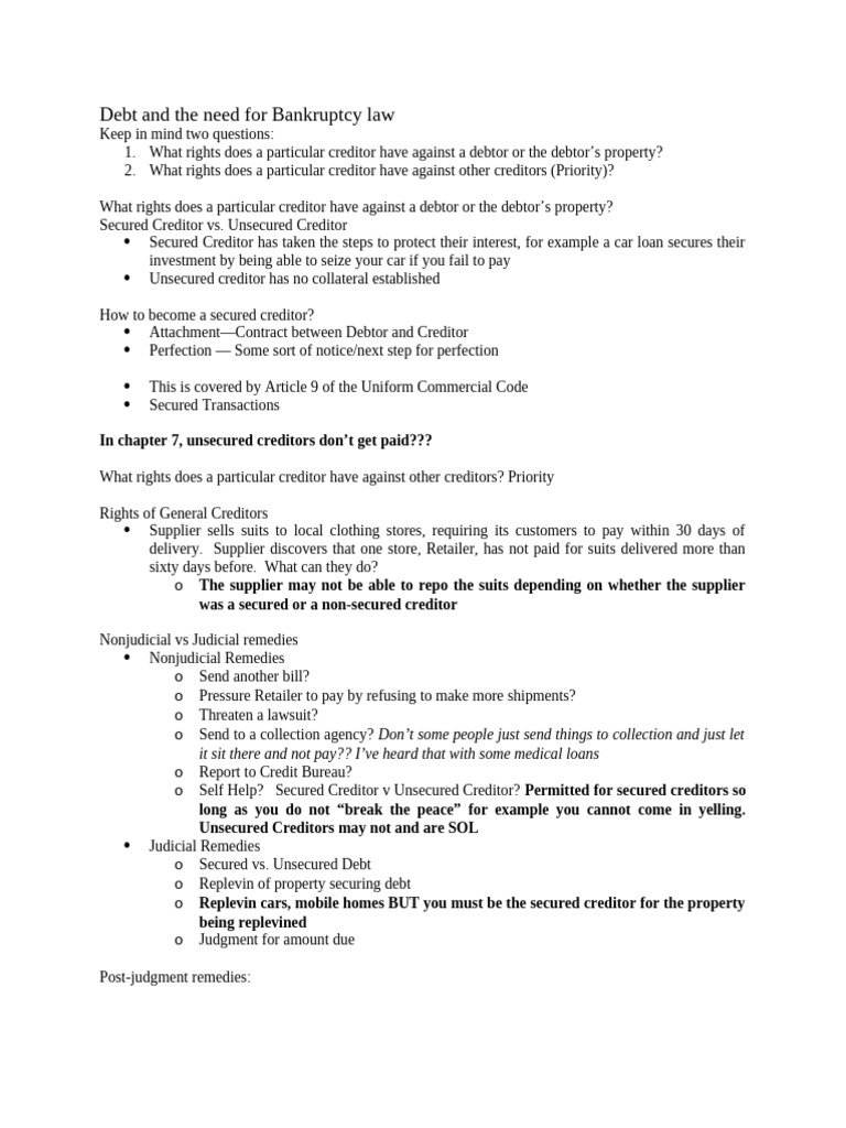 Understanding Creditor Rights in Bankruptcy | PDF | Bankruptcy | Chapter 7