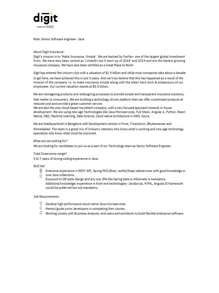 Senior Software Engineer Java | PDF