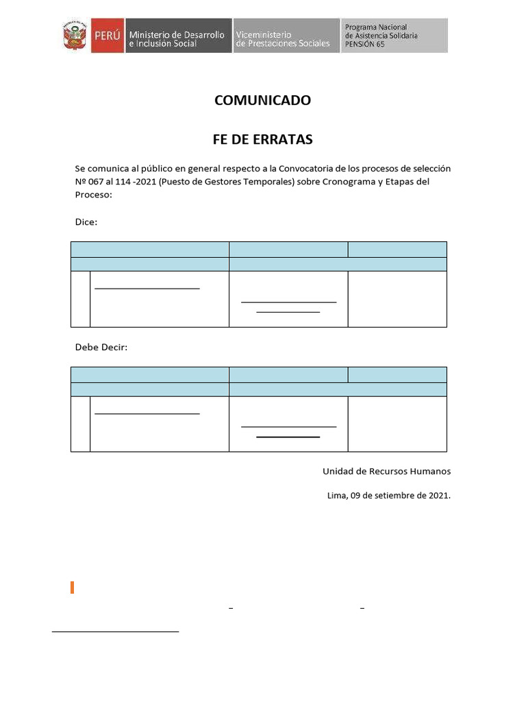 Fe de Erratas - Comunicado-fe-de-erratas-1 | PDF