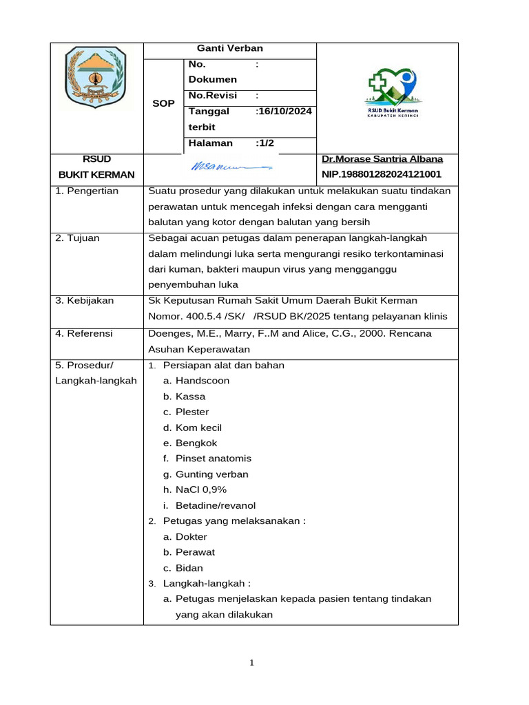 SOP Ganti Verban di RSUD Bukit Kerman | PDF