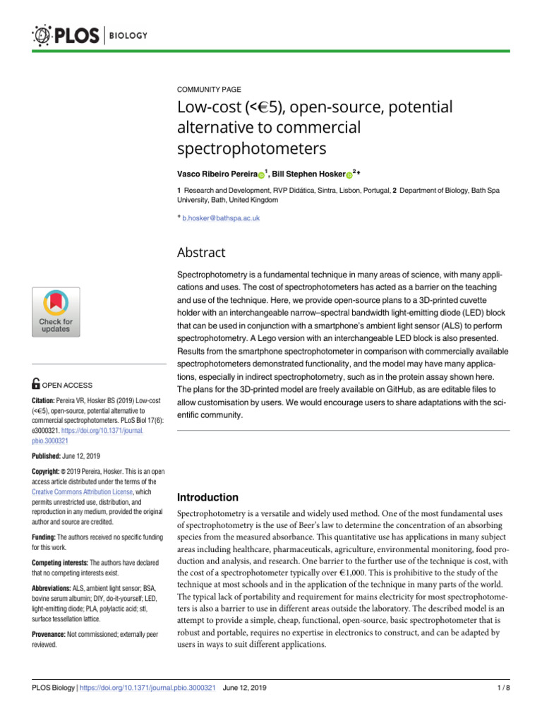 Low Cost 5 Open Source Potential Alternative To Commercial Spectrophotometers Pdf