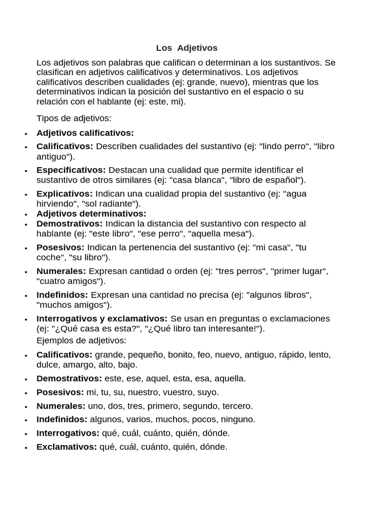 Ejemplos de Adjetivos para Niños | PDF | Adjetivo | Semántica