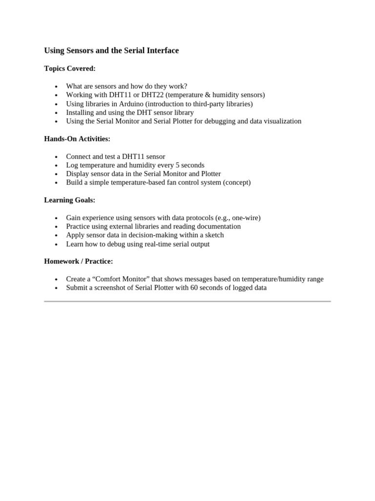 Using Sensors and The Serial Interface | PDF
