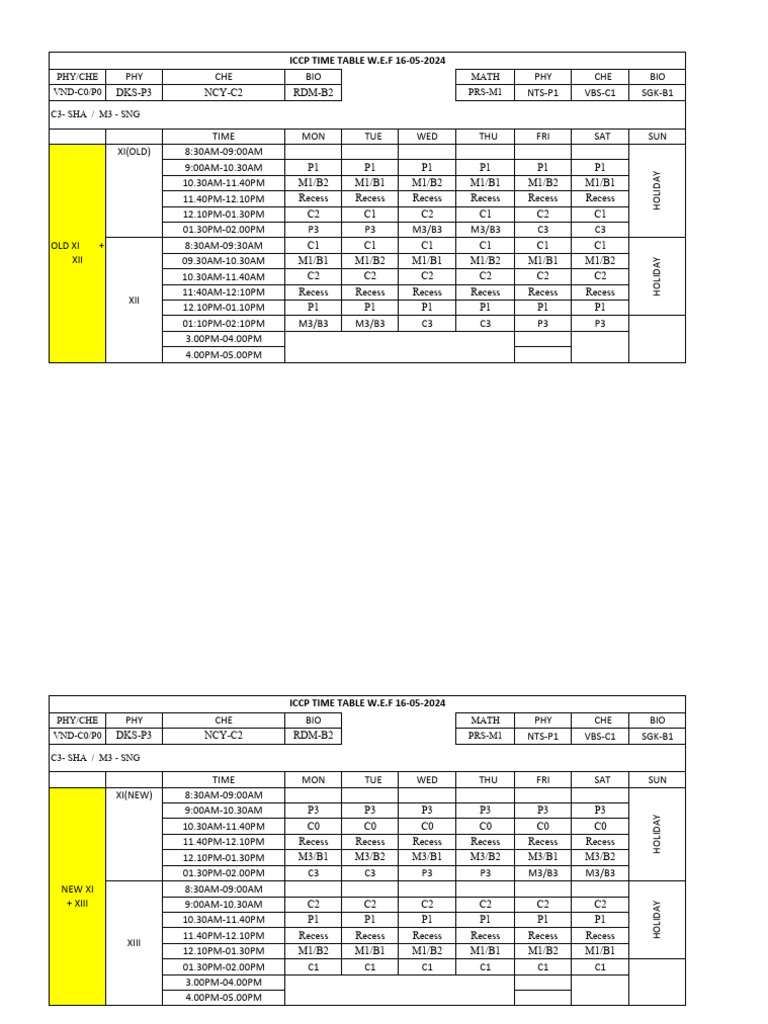 ICCP Sirsa Time Table - New Current - Updated | PDF