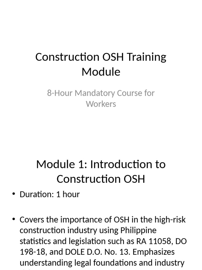Construction OSH Training Module | PDF