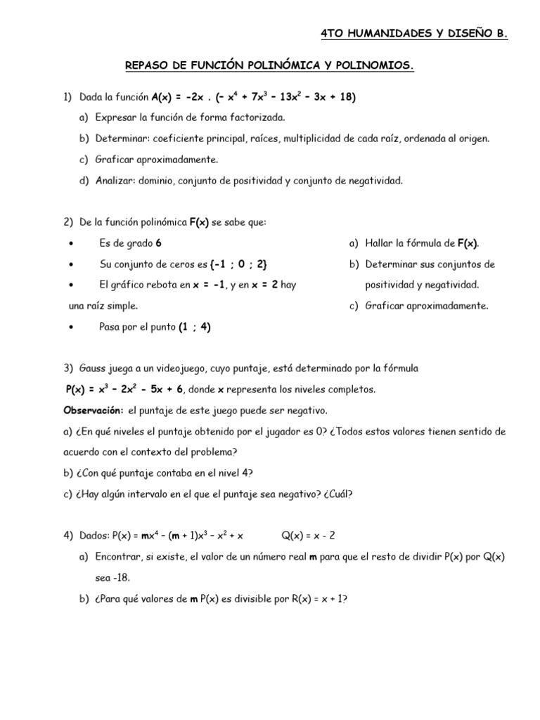 Repaso de Función Polinómica - Parte 1 | PDF | Función (Matemáticas) | Matemática Elemental