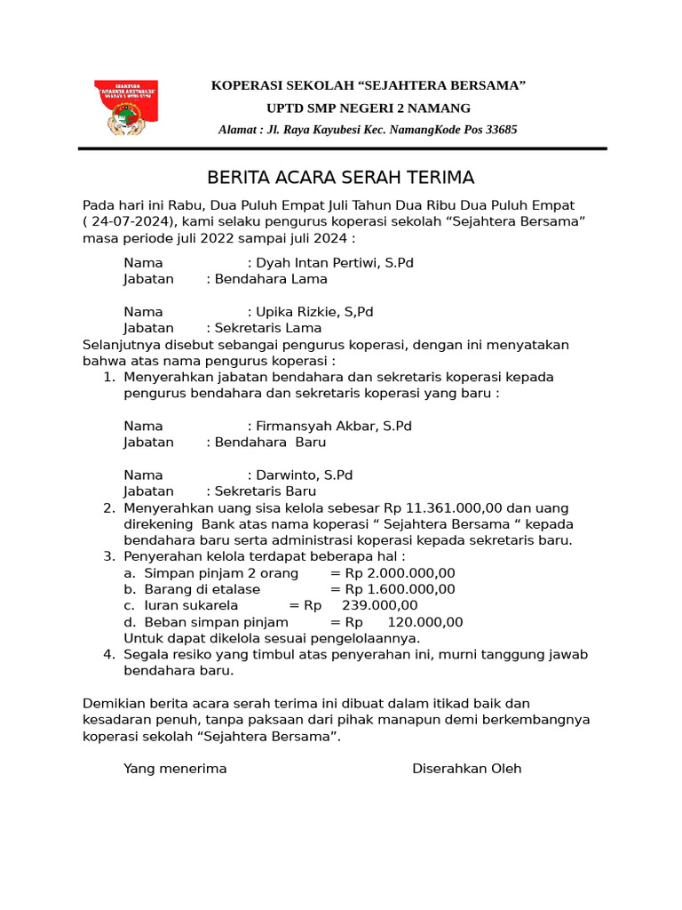 Lembar Serah Terima | PDF