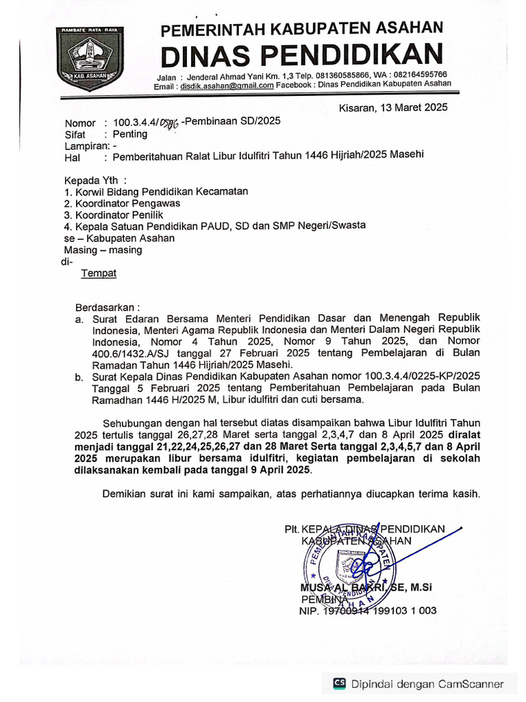 Surat Ralat Libur Idulfitri | PDF