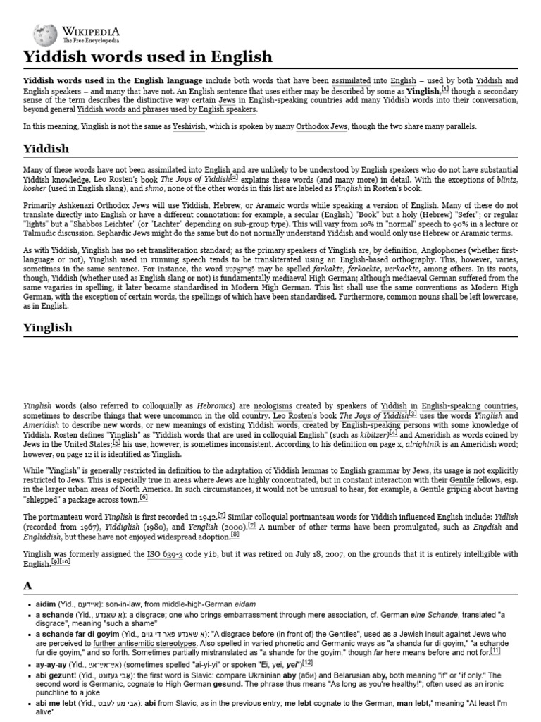 Yiddish Words Used in English - Wikipedia | PDF | Jews And Judaism ...
