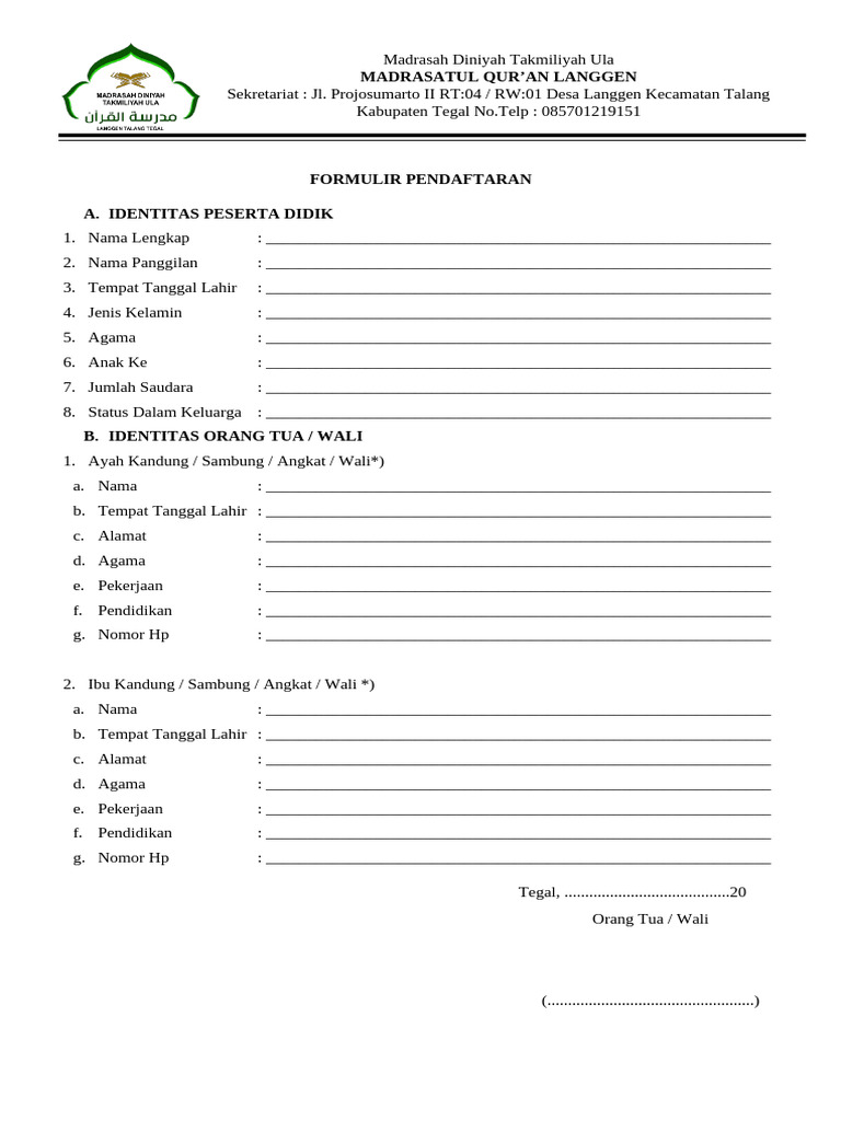 Formulir Pendaftaran MDTU | PDF