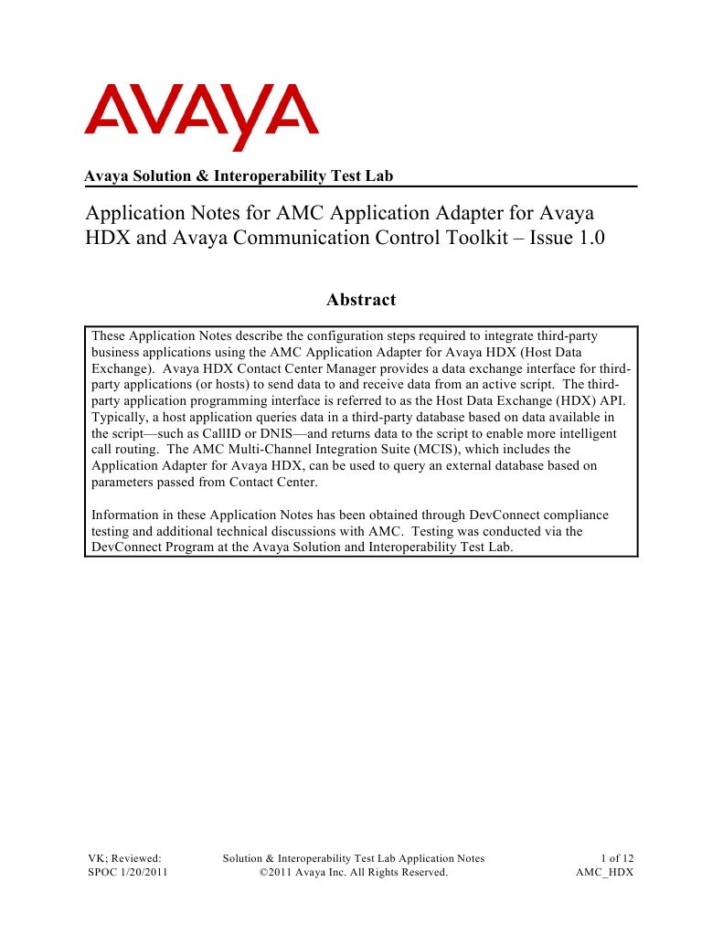 Application Notes For AMC Application Adapter For Avaya HDX and Avaya ...