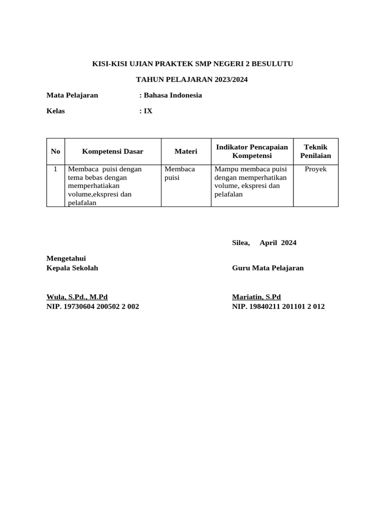 Daftar Nilai Ujian Praktek | PDF