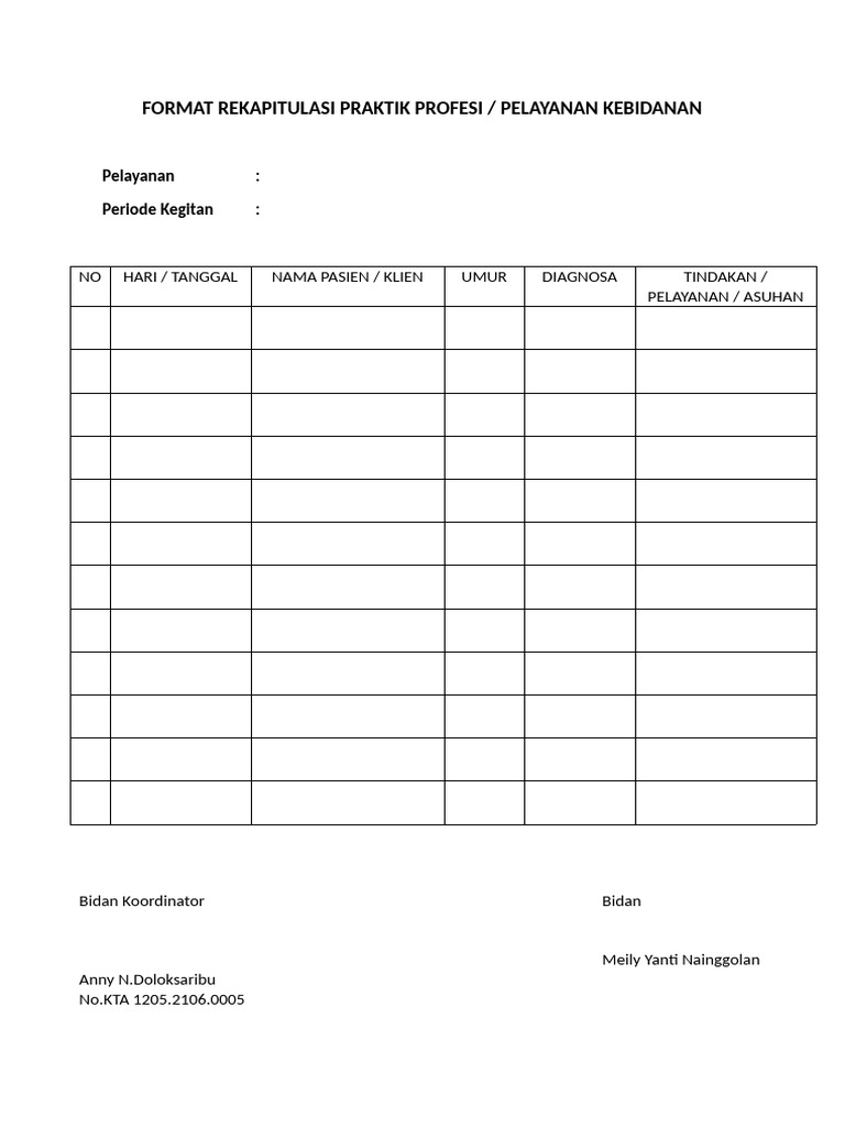 Format Rekapitulasi Praktik Profesi | PDF