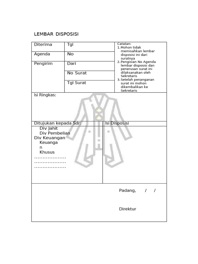 Lembar Disposisi Polos | PDF