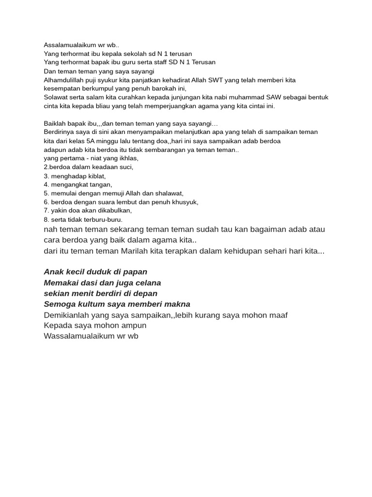 Kultum ADAB BERDOA Kelas 5B | PDF