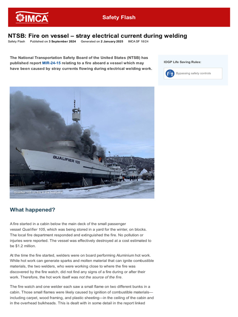 NTSB - Fire On Vessel - Stray Electrical Current During Welding | PDF ...