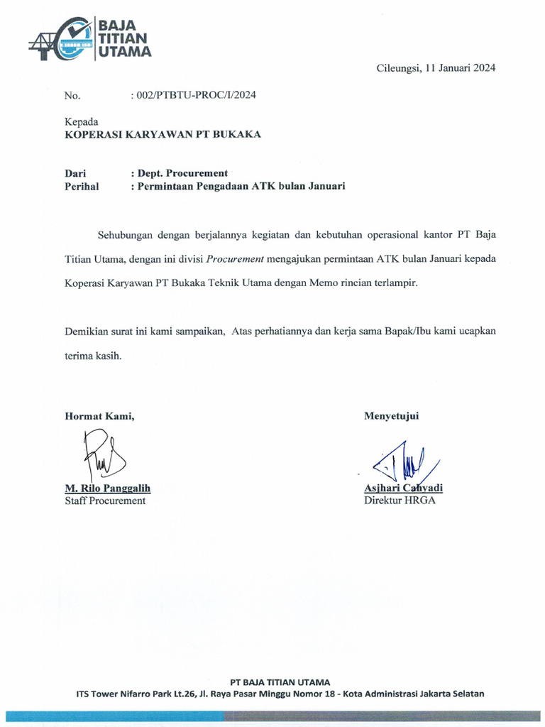 002 Memo External Permintaan Pengadaan ATK Bulan Januari 2024 - KOPKAR ...