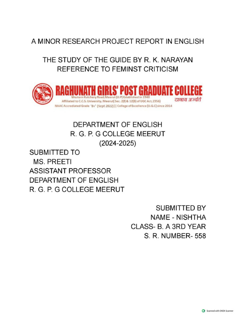 A Minor Research Project Report in English | PDF