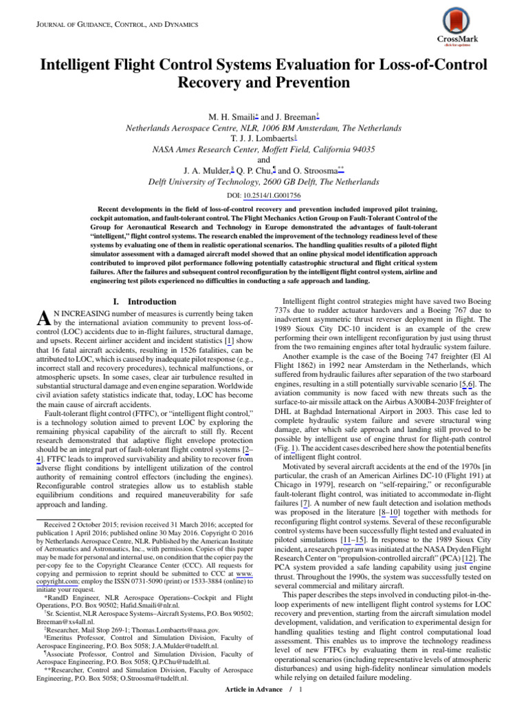 Intelligent Flight Control Systems Evaluation For Loss-of-Control ...