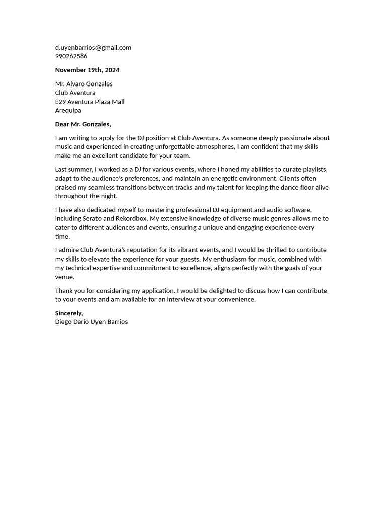 Aplication Letter | PDF
