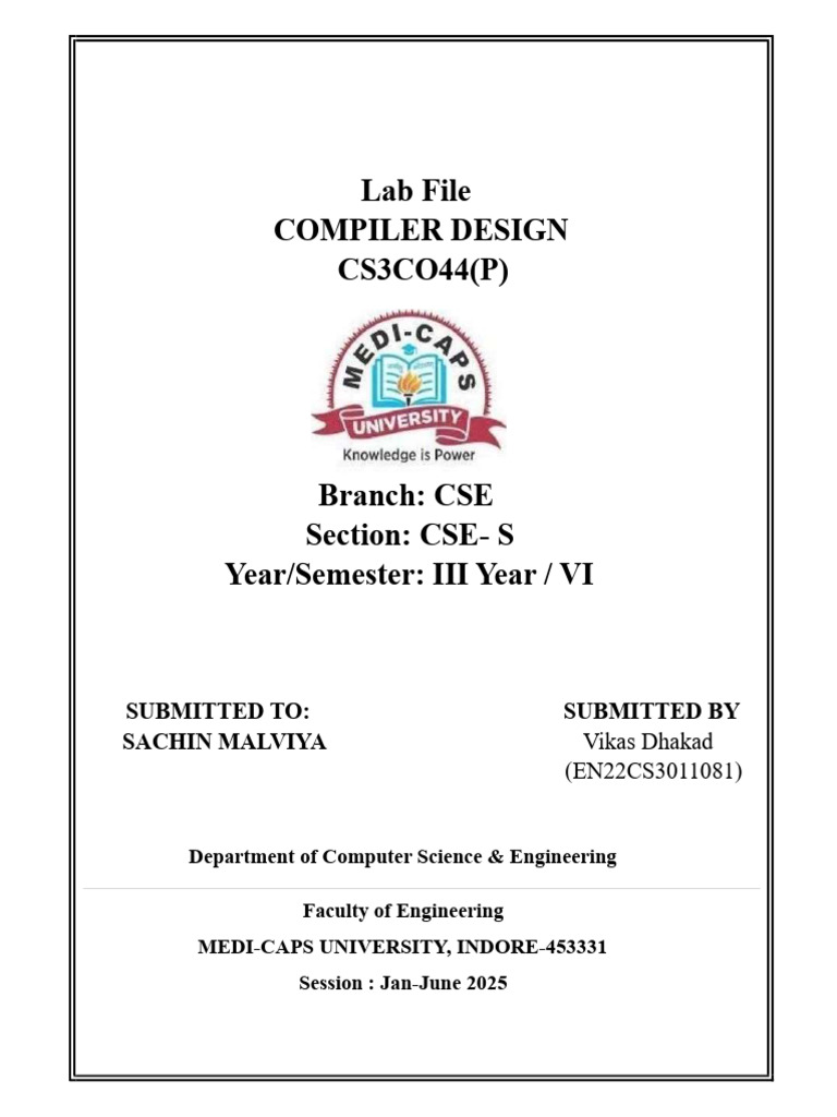 Compiler Design Lab File Overview | PDF
