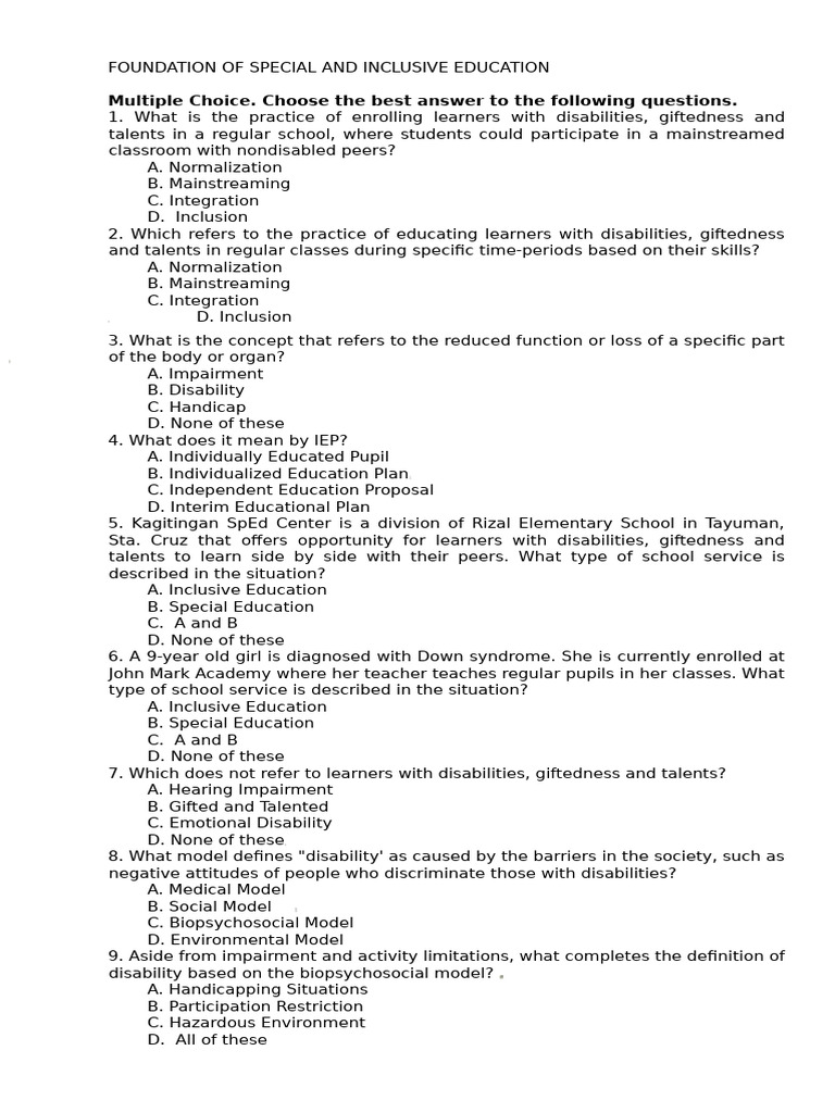 FSIE S1 Chapters 1 2 QA Edited | PDF | Special Education | Inclusion ...