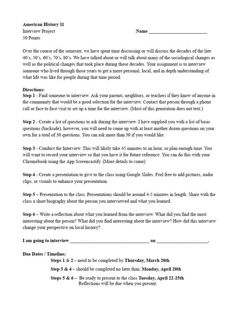 American History Interview Project Guide | PDF