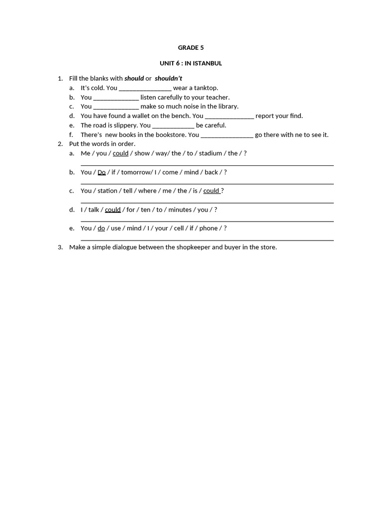 Grade 5 Unit 6 in Istanbul | PDF