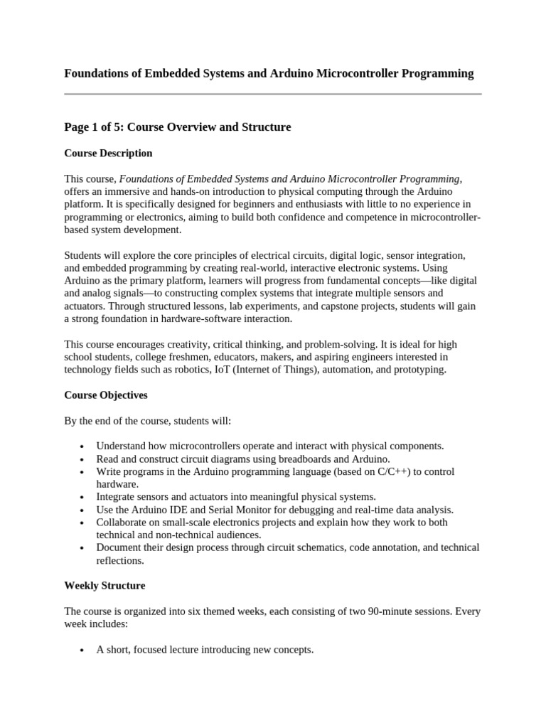 Foundations Of Embedded Systems And Arduino Microcontroller Programming Pdf Arduino