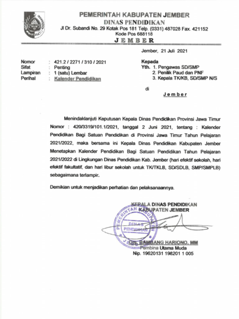 Kaldik 2021 KAB. JEMBER | PDF