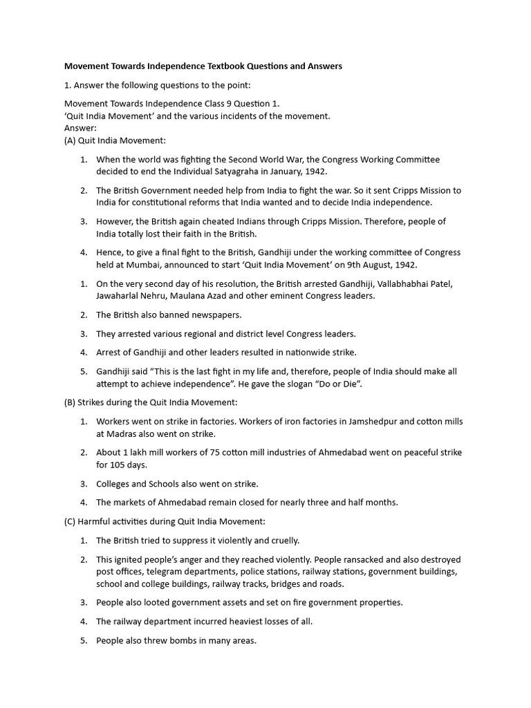 Class 9: Quit India Movement Overview | PDF | Mahatma Gandhi | British Raj