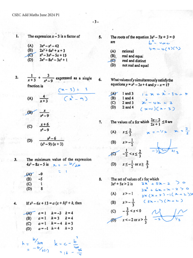 CXC CSEC Add Maths 2024 P1 | PDF