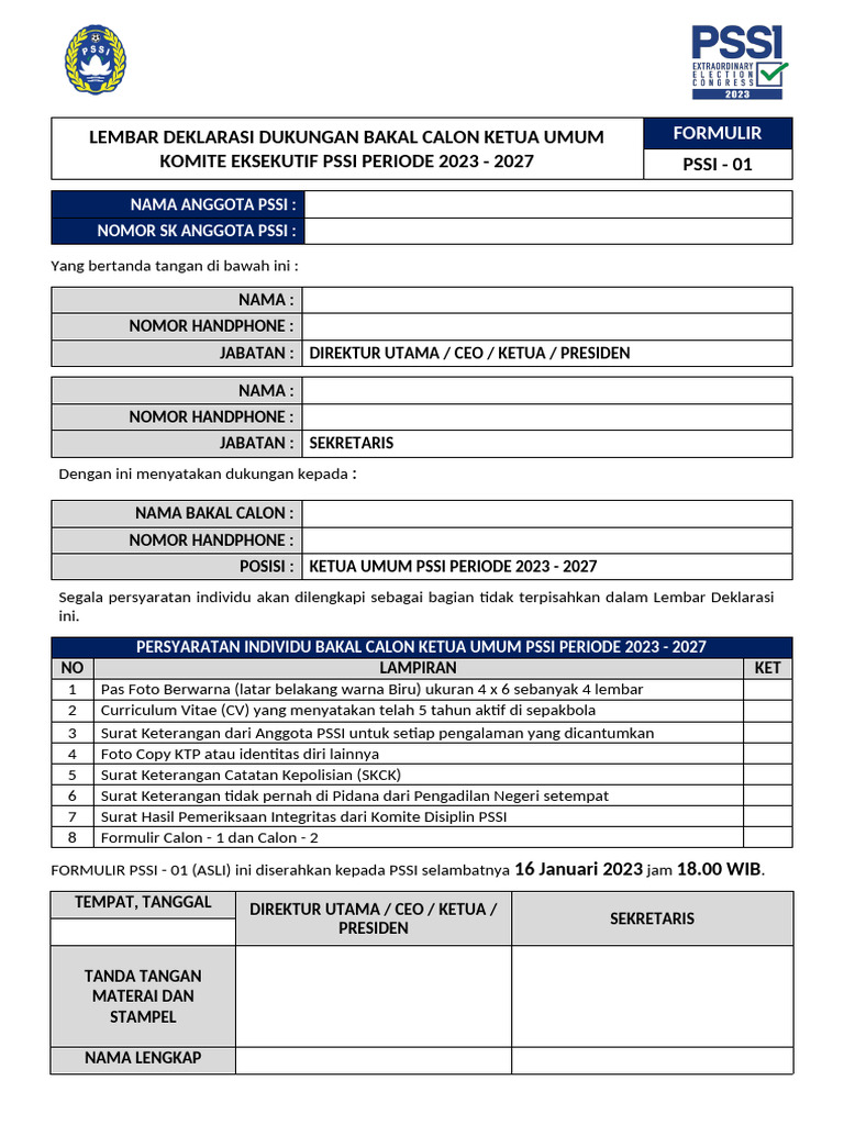 1_ Formulir PSSI | PDF