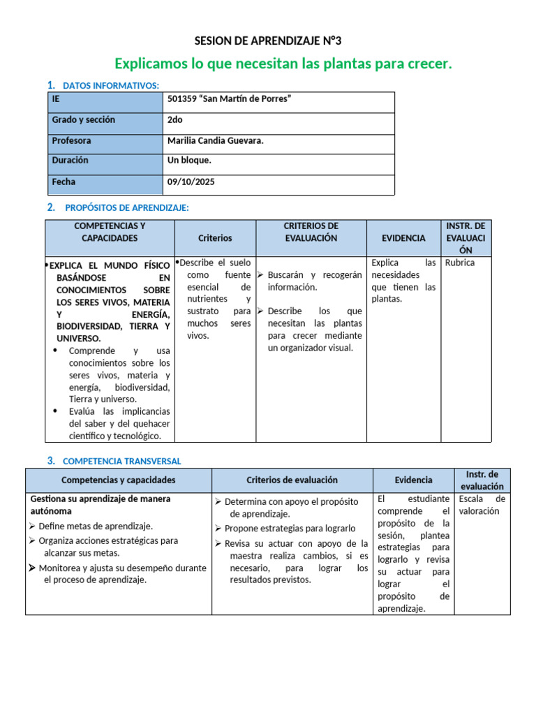 Sesión 3 - CT - Qué Necesitan Las Plantas para Crecer | PDF ...