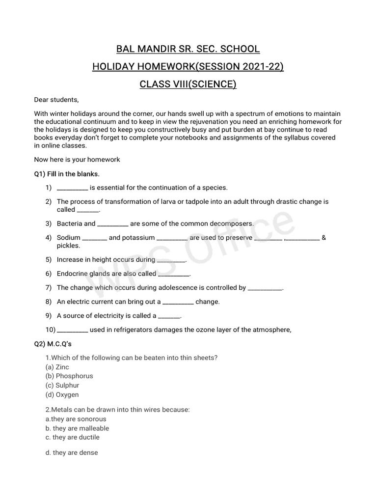 BAL MANDIR HHW Class 8SR | PDF