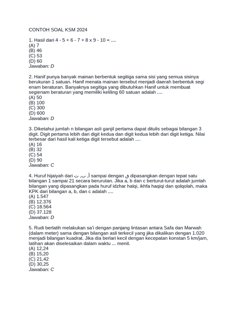 Contoh Soal KSM MTK 2024 | PDF