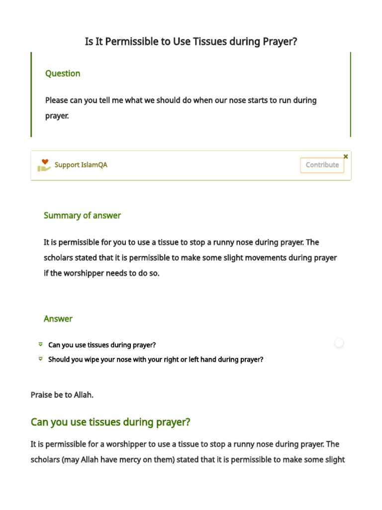 Is It Permissible To Use Tissues During Prayer - Islam Question ...