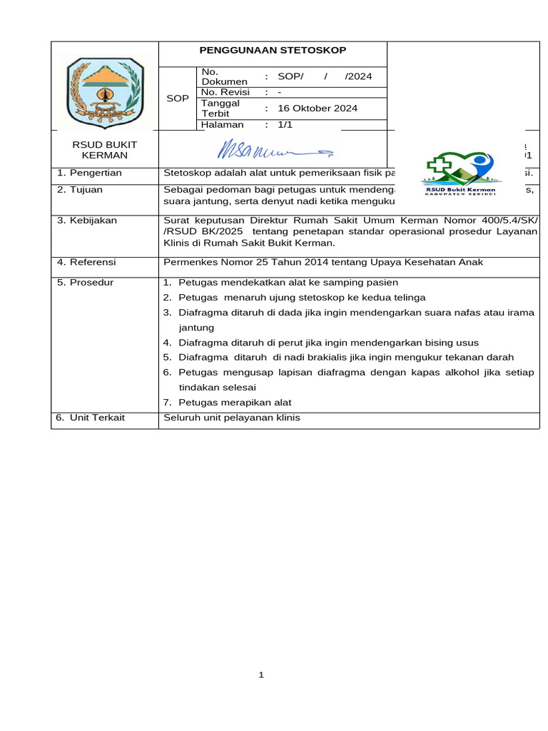Sop Penggunaan Stetoskop | PDF