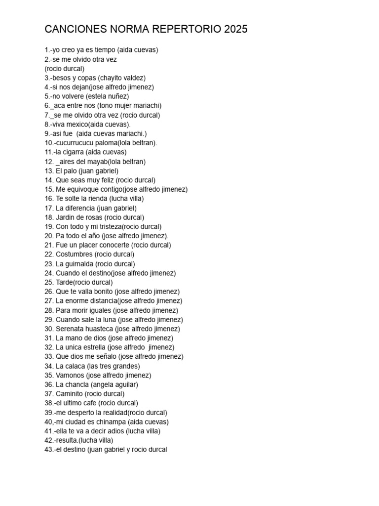 Cumbias Variadas 2025: Repertorio Musical | PDF