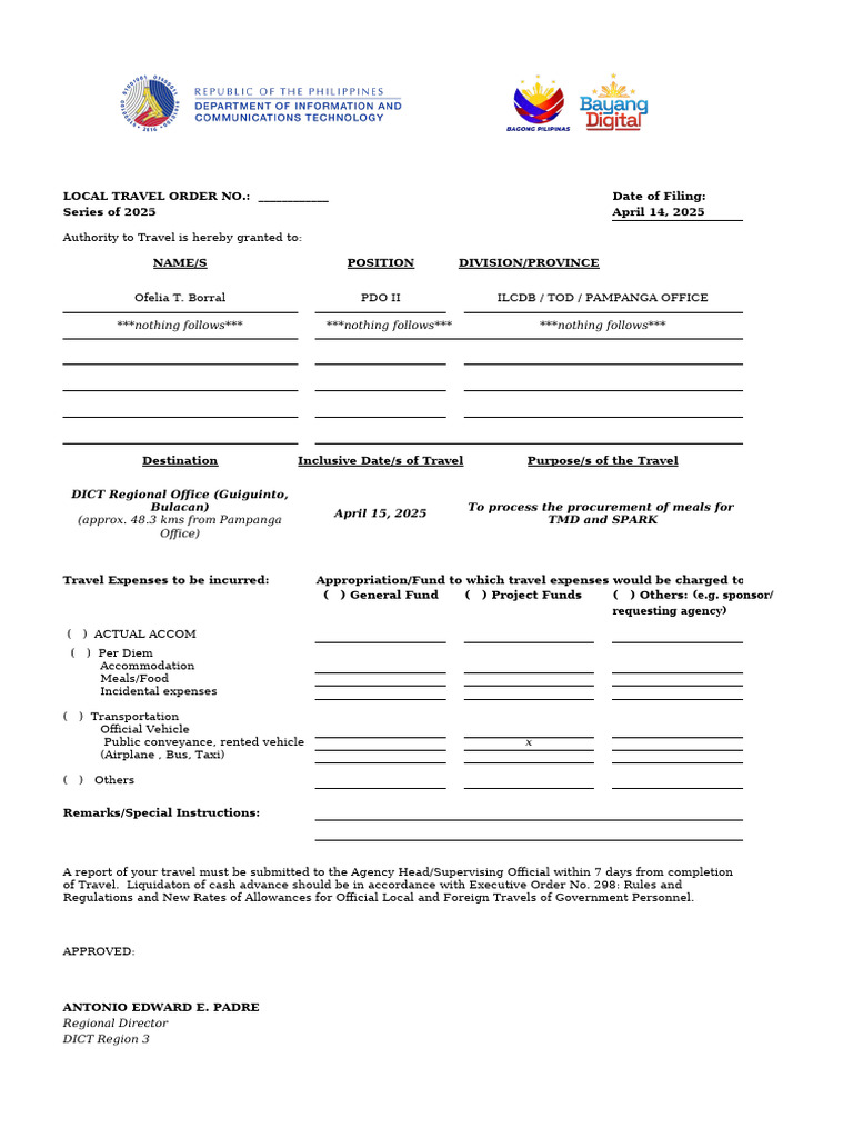 Travel Order Form | PDF